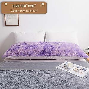 MEGO Tie Dye Print Fluffy Body Pillow Cover, 20x54 Shaggy Faux Fur Body Pillow Case, Light Purple Plush Fuzzy Body Pillowcase, Decorative Furry Long Bed Pillow with Zipper Hug Pillow Tie Dye Lavender