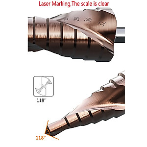 Chiloskit M35 Cobalt Spiral Grooved Industrial Unibit Step Drill Bits Stainless Steel Metal Woodworking Hole Drilling Tool Bit, Set of 5