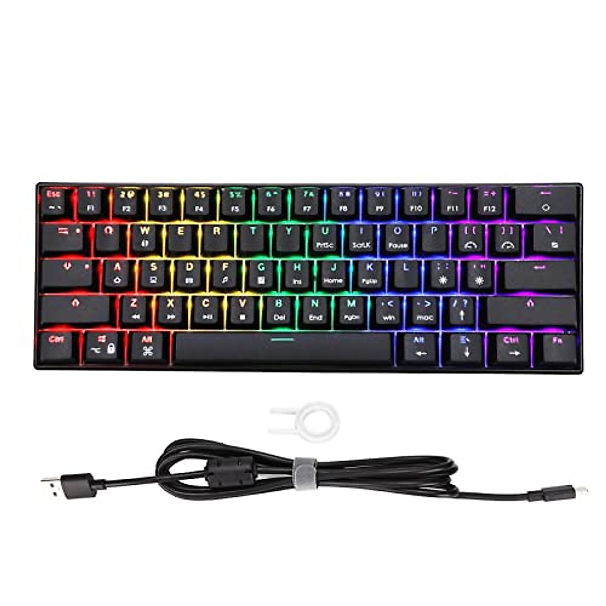 Wuqioei 60% Gaming Keyboard RGB, 61 Keys Multi Color RGB Illuminated LED Backlit Wired Gaming Keyboard, Plug and Play, Quick Response, for PC Laptop Computer Mac Office and Games(Tea Shaft)