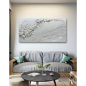 Yika Art Canvas Paintings, Wall Art Thick Texture Sea Wave Painting Modern Gorgeous Abstract Hand Painted Abstract Oil Painting on Canvas Modern Wall Art Decor 24x48 inches