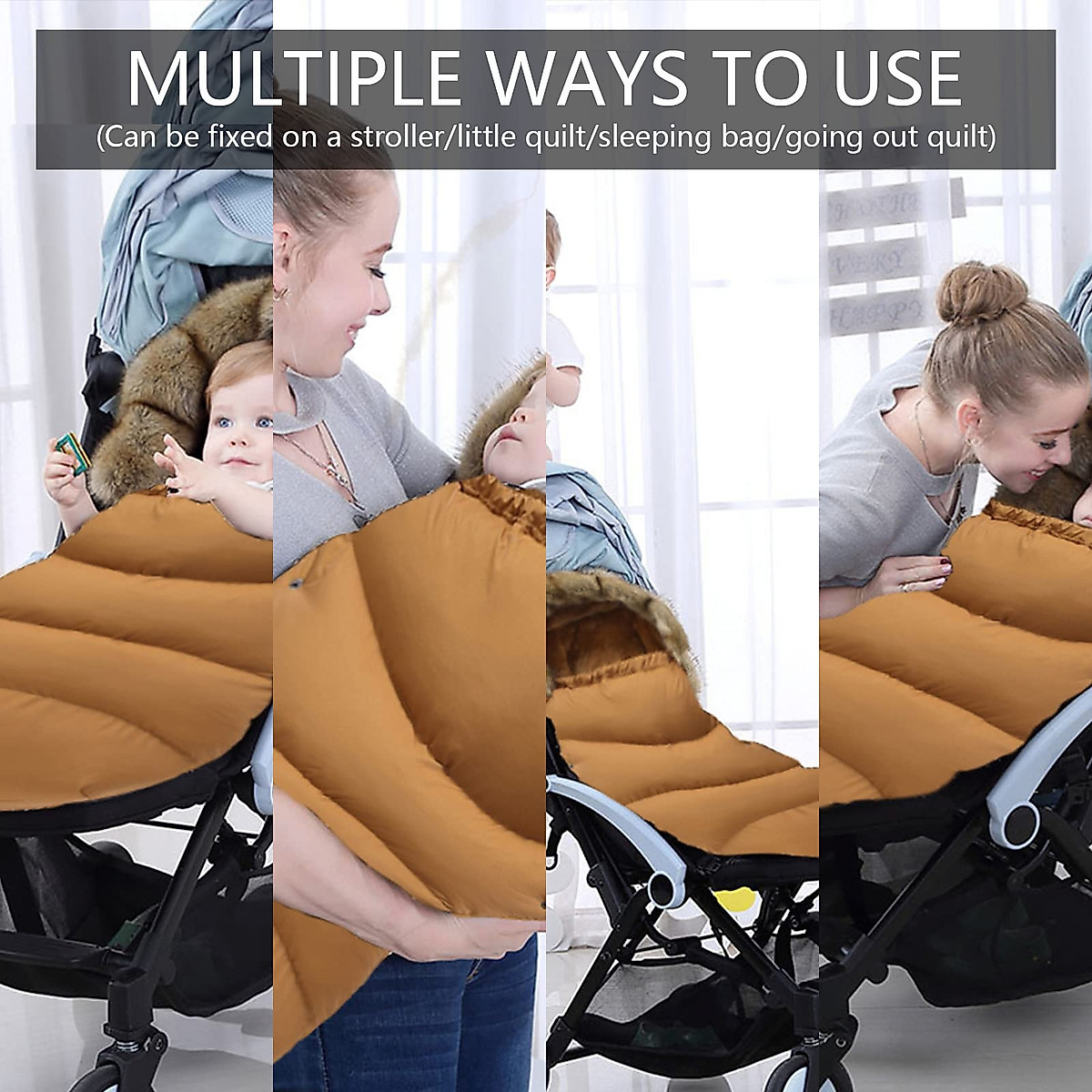 YOURCARE Stroller Footmuff Universal Baby Stroller Bunting Bags, Winter Thicken Warm Pram Footmuffs, Weatherproof Baby Sleeping Bag for Strollers, Pushchairs, Prams, Car Seat, 0-2 Years (Brown)