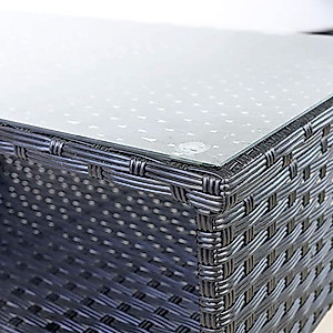 Outdoor Wicker Coffee Table Patio Furniture Garden Rattan 2-Layer Glass Table with Storage and Furniture Cover, Black