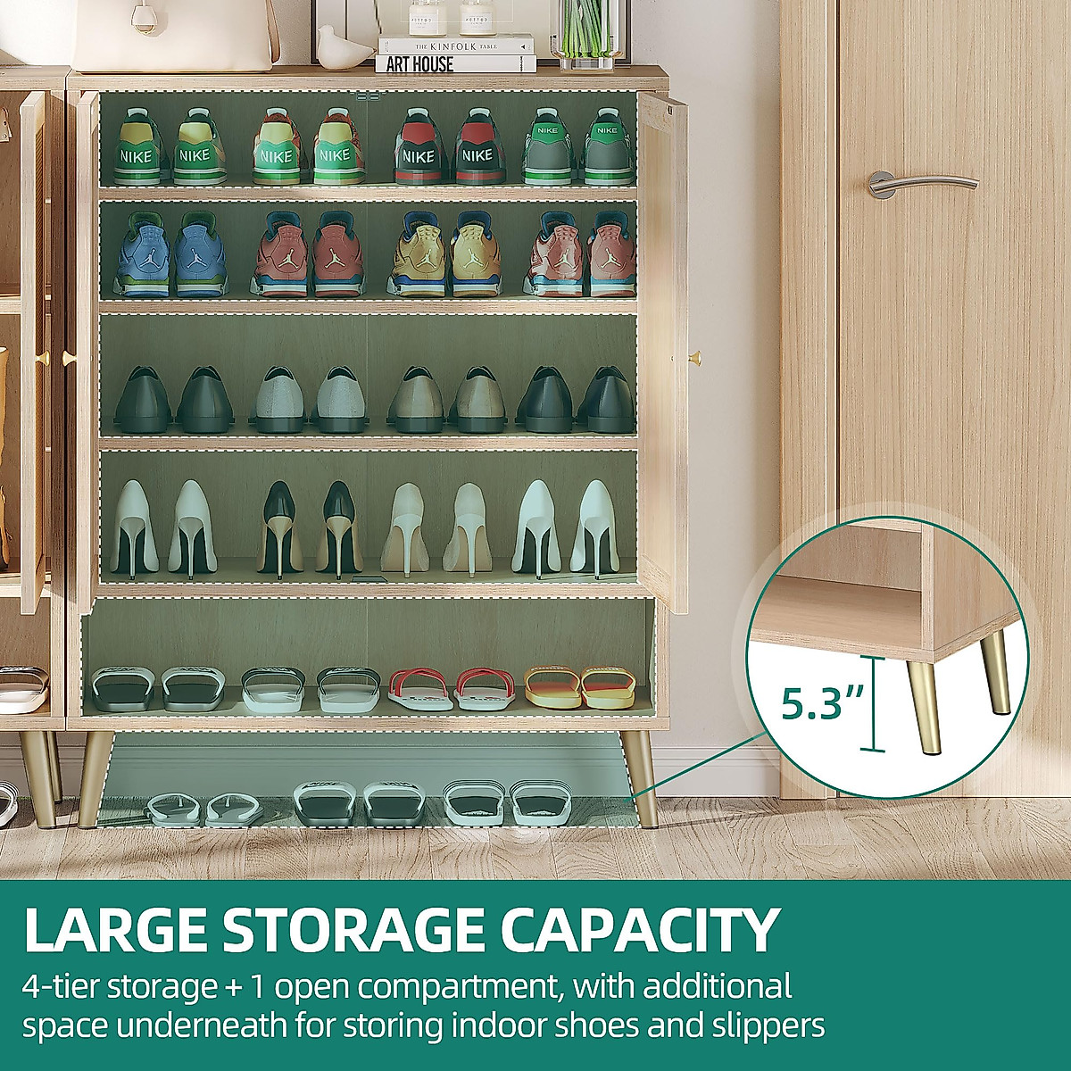 YITAHOME Rattan Shoe Cabinet with Doors, 5-Tier Shoe Storage Cabinet for Entryway, Shoe Rack Organizer Cabinet for Entryway/Hallway/Closet