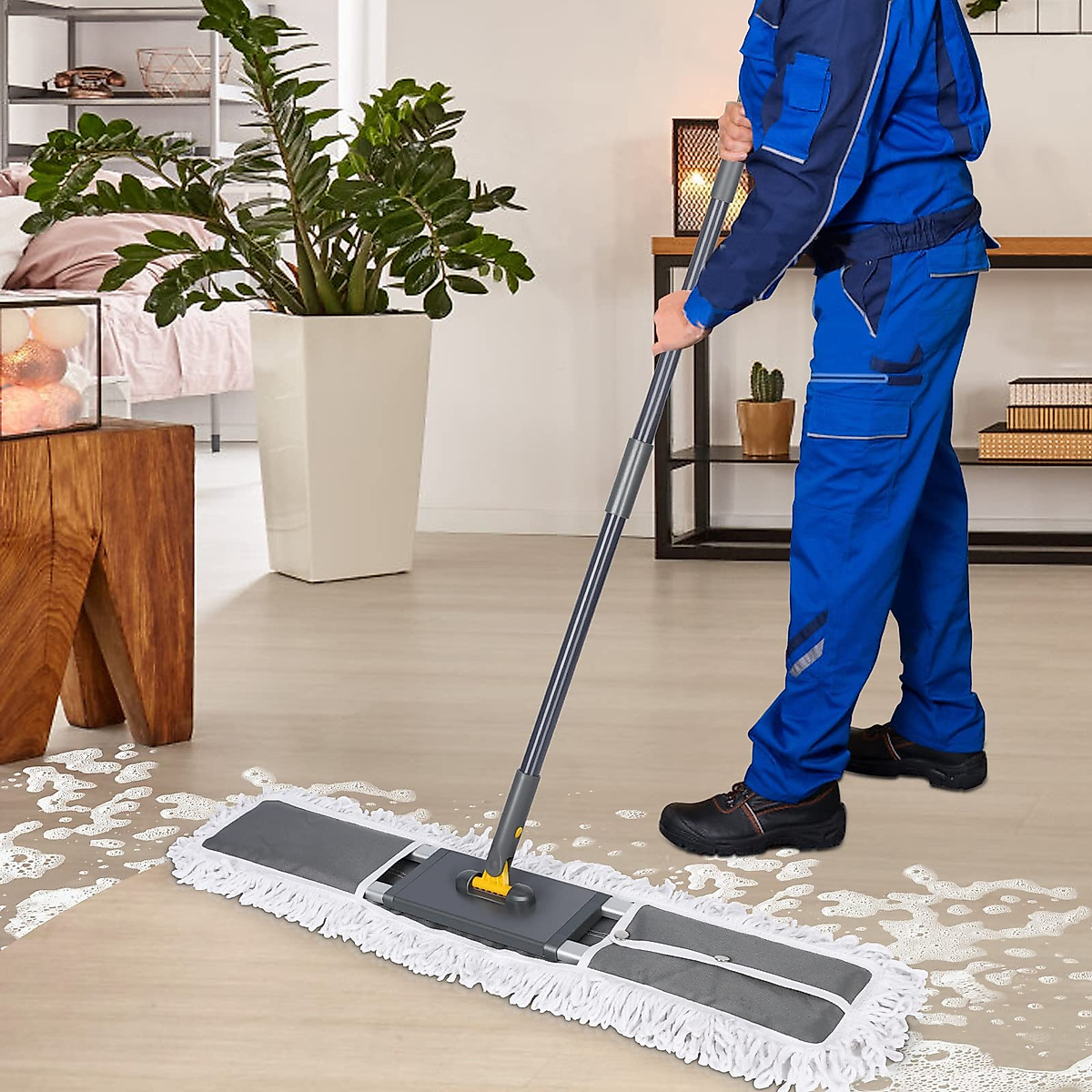 MASTERTOP 36" Professional Industrial Dust Mop for Floor Cleaning, Heavy Duty Wet & Dry Commercial Mop,Large Flat Floor Mop with Telescopic 62'' Long Handle,Dust Mop Broom for Hardwood,Tiles,Office