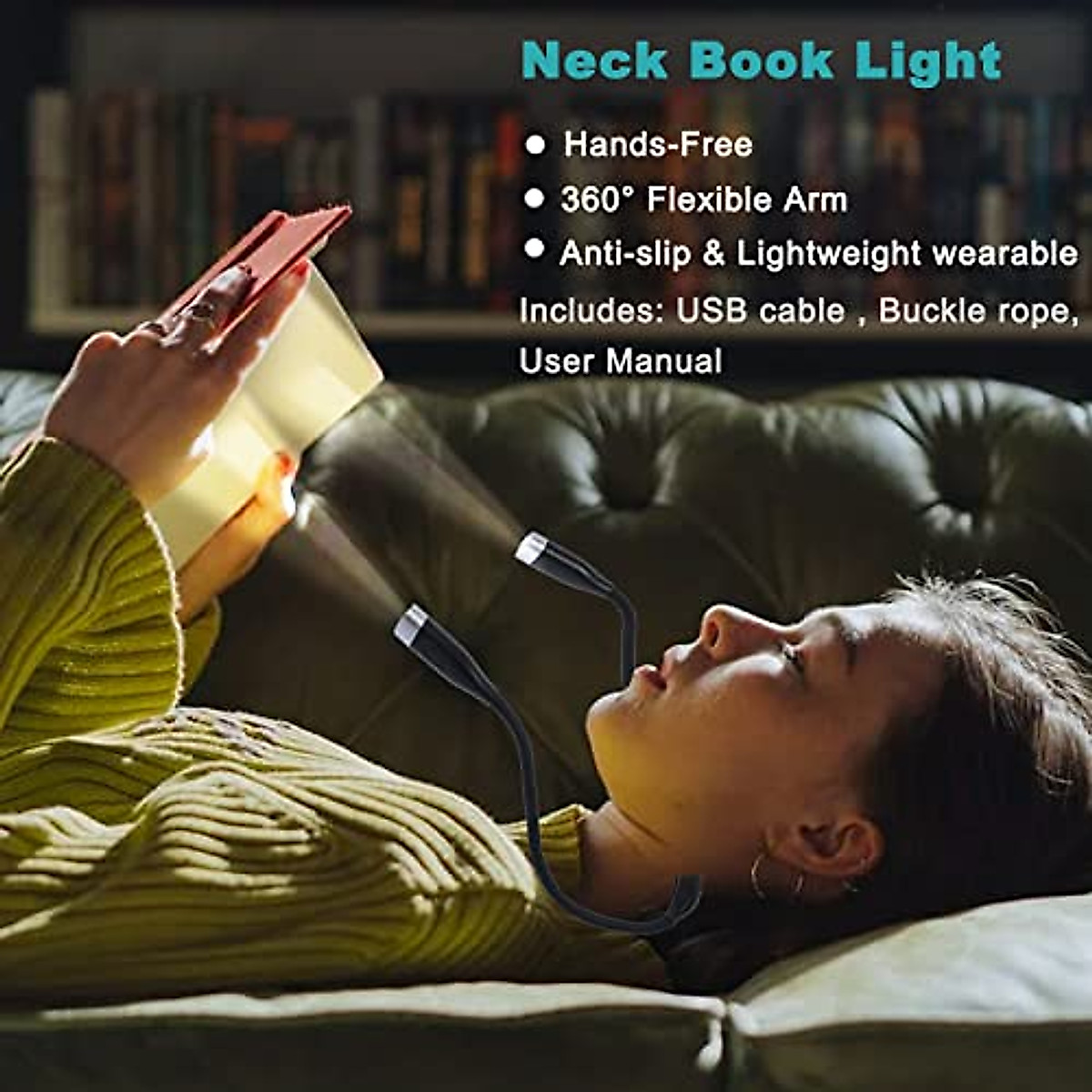 Book Light, Book Light for Reading in Bed, Fast Recharge, Neck Reading Light Slim with 3 Modes, Super Flexy, Hands Free Versatile Neck Light, Up to 70 Hours.Gift for Knitting, Sewing, Camping. (Black)