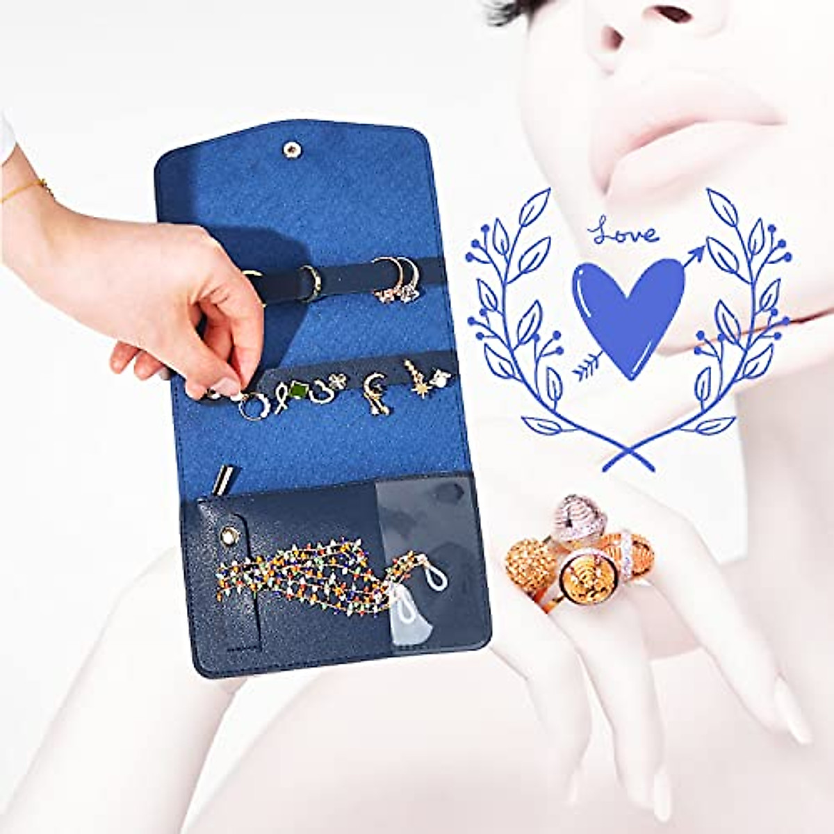 Envelope Portable Jewelry Box Organizer, PU Leather Travel Small Jewelry Case for Ring, Pendant, Earring, Necklace, Bracelet Organizer Storage Holder Boxes, Gifts for Women,Girl,Mom,Girlfriend,etc.