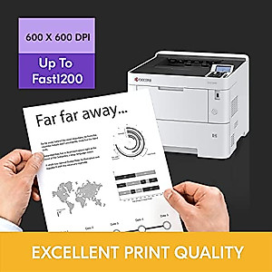 Kyocera ECOSYS PA4500x Monochrome Laser Printer, 47 ppm, 600 x 600 dpi and Up to Fine 1200 dpi, 600 Sheet Tray, 100 Sheet MPT, Duplex, 5 Line LCD w/Hard Key Panel, Gigabit Ethernet, USB, 512 MB