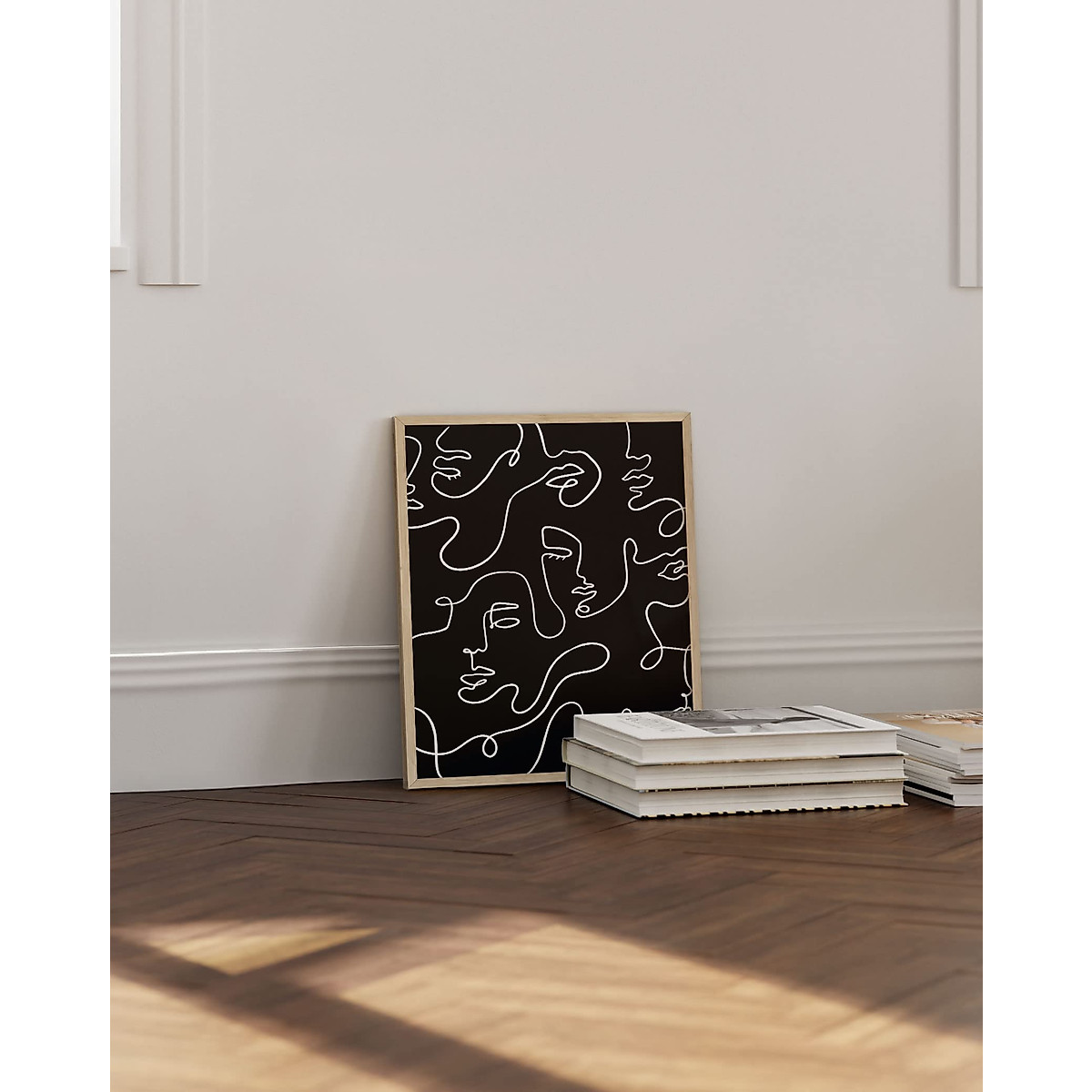 HAUS AND HUES Line Art Wall Decor - Wall Art Woman Silhouette Minimalist Line Art Female Poster Minimalist Art Wall Silhouette Female Figure Posters Black Face Collage (Framed Black 16x20)