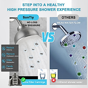 Shower Head with Filters,Shower Filter Head for Hard Water Remove Chlorine and heavy metal,Water Softener Shower Head Reduce Hair Shedding Soothe Dry Skin, Brushed Nickel Shower Head High Pressure