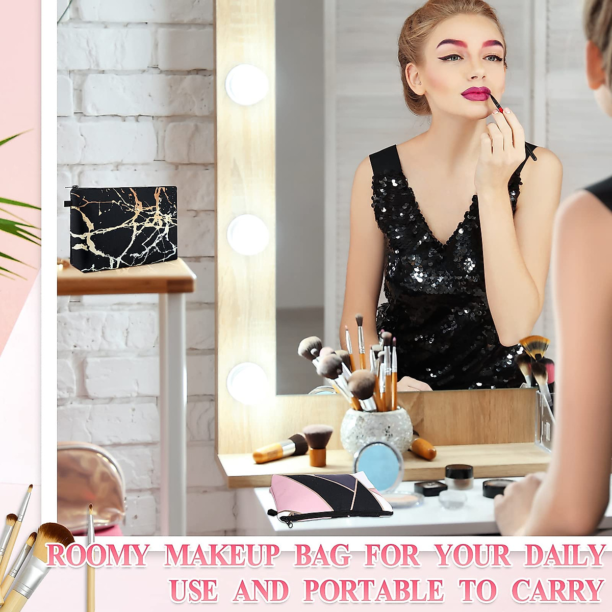 Sanwuta 12 Pieces Cosmetic Makeup Bags Printed Roomy Toiletry Waterproof Beauty Bag Organizer Pouches with Zipper Makeup Accessories for Women(Marble Style)