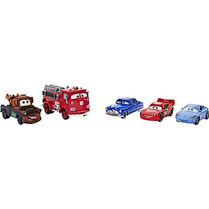Mattel Disney and Pixar Cars Vehicle 5-Packs with 4 Character Toy Cars & 1 Red Fire Truck Inspired by Radiator Springs, Collectible Set