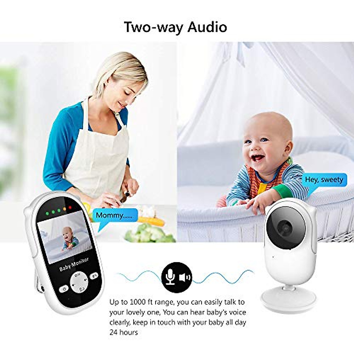 Babystar 2.4" Video Baby Monitor with Digital Color Camera, Wireless View Video, Two-Way Talk, Infrared Night Vision, 2 x Zoom and Lullabies Play, Feeding Alarm (SM25)