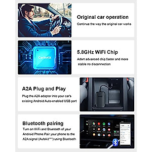 Wireless Android Auto Car Adapter CarlinKit A2A Dongle for Cars only Support Original Wired Android Auto, Instant Connection- Easy Setup- 5 GHz WiFi- GPS Navigation Fast Transmission…