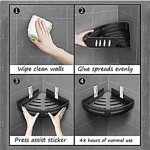 wykasdmd Corner Shower Caddy Organizer Bathroom Corner Storage Organizer Bathtub Rack Black Rustproof Space Aluminum No Drilling Wall Mounted Bathroom Shelf with Adhesive with 4 Hooks (black 3 tiers)