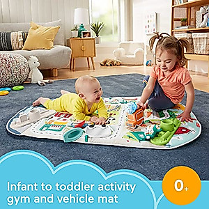 Fisher-Price Activity City Gym to Jumbo Playmat, Infant to Toddler Activity Gym with Music, Lights, Vehicle Toys and Extra-Large playmat