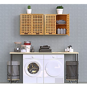 Bathroom Wall Cabinet Wall Mounted Organizer, Medicine Cabinet, Over The Toilet Storage, Bamboo Medicine Cabinets with Doors and Shelves, Wall Storage for Bathroom Kitchen Living Room (New Version)