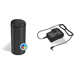 iTouchless 13 Gallon Automatic Trash Can with Odor Control System – Black Round Kitchen Sensor Garbage Bin for Kitchen or Office & AC Power Adapter for Automatic Sensor Trash Cans