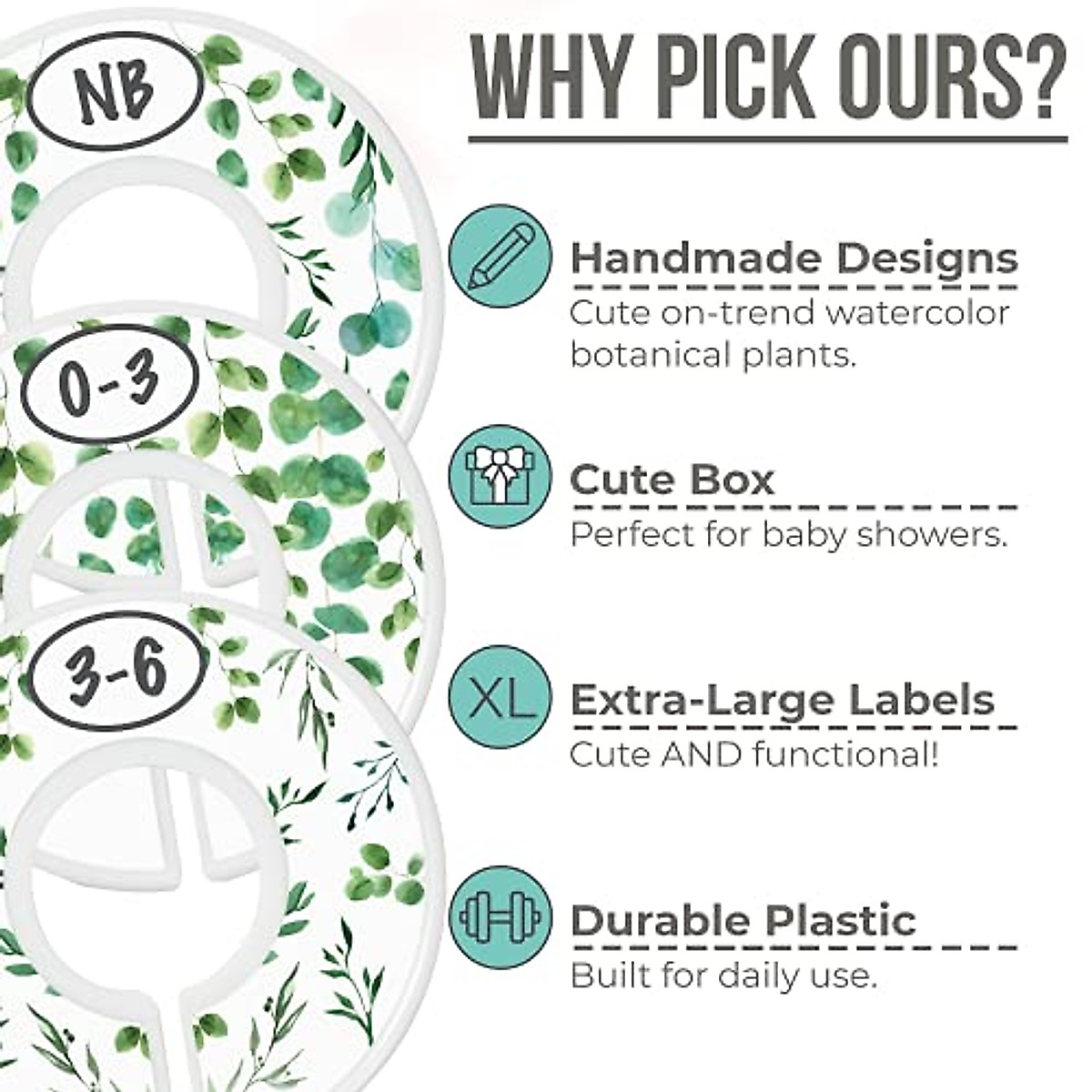 Baby Closet Size Dividers - 7X Botanical Nursery Closet Dividers for Baby Clothes - Eucalyptus Vines Leaf Plant Greenery Nursery Decor - Baby Closet Dividers for Boy or Girl - [Botanical]