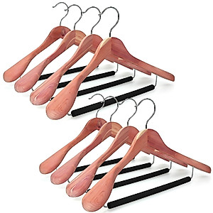 TOPIA HANGER American Red Cedar Wide Shoulder Wooden Hangers 8 Pack, Luxury Wood Suit Coat Hangers with Black Padded Pant Bar-360° Swivel Chrome Hook, Natural- CT07W-8