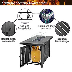 Greesum 43 Inch Outdoor Gas Fire Pit Table, 50,000 BTU Steel Propane Firepit with Wind Guard and Blue Glass Rock, Add Warmth and Ambience to Parties On Patio Garden Backyard, Black