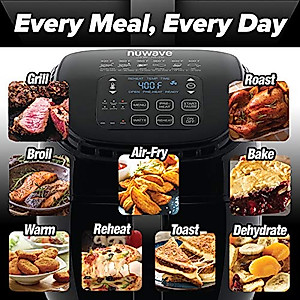 NUWAVE Brio 3-Quart Digital Air Fryer With Bonus Pan and Frying Rack with One-Touch Digital Controls, 6 Easy Presets, Precise Temperature Control, Recipe Book, Wattage Control, Preheat and Reheat
