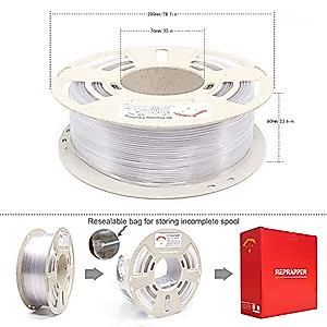 Reprapper Natural 95A Shore Hardness TPU Good Layer Bonding Performance Flexible & Soft Filament for 3D Printer 1.75mm Dimensional Accuracy (± 0.03mm) 2.2lb (1kg)