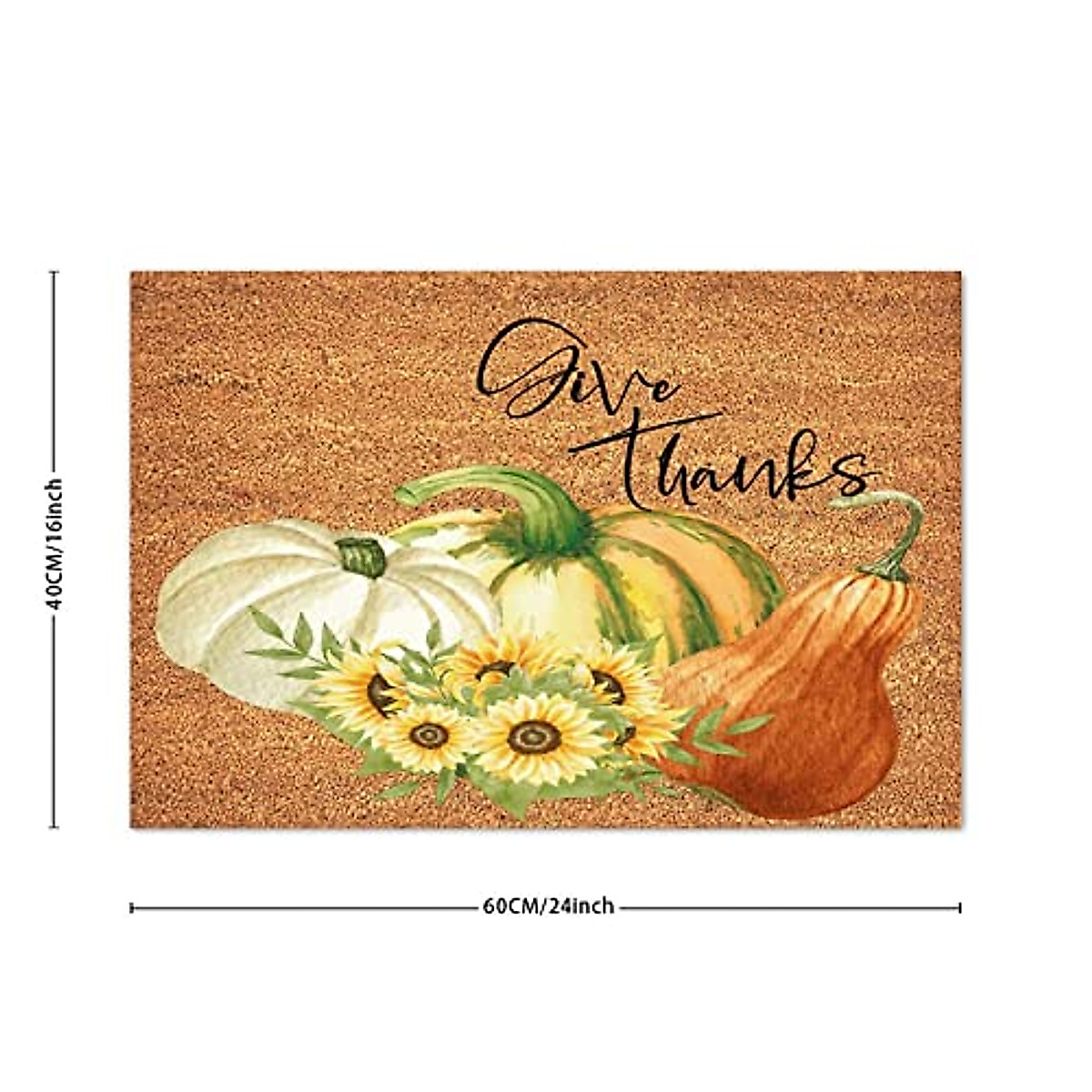 Welcome Rug Pumpkin Sunflower Fall Leaves Entryway Outdoor Floor Door Mat with Heavy Duty Backing Give Thanks Coir Mat Outdoor - Front Door Entryway Mats Welcome Home Gifts 16x24in