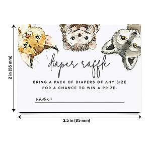 Bliss Collections Diaper Raffle Tickets for Baby Showers, Pack of 50 Single-Sided Cards, Woodland Animals for Gender Reveal Parties, Heavyweight, Easy to Write On 2 x 3.5” Card Stock, Made in the USA
