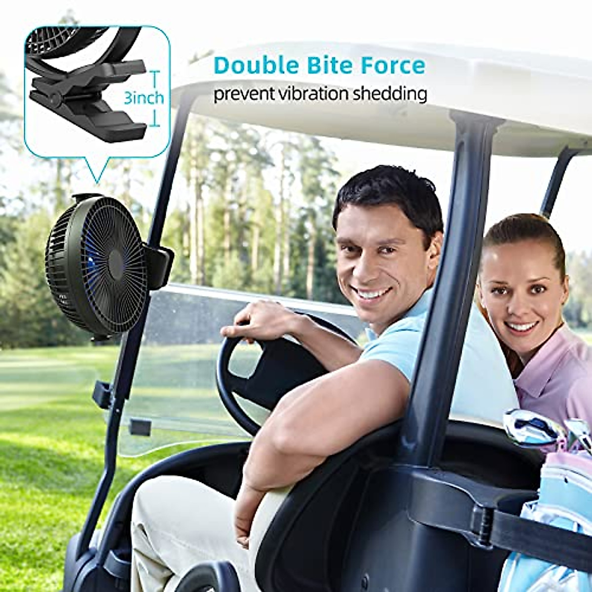 10000mAh 8-Inch Rechargeable Battery Operated Clip on Fan, 4 Speeds Fast Aiflow USB Fan, Sturdy Clamp Portable for Outdoor Camper Golf Cart or Indoor Gym Treadmill Personal Office Desk - Blue