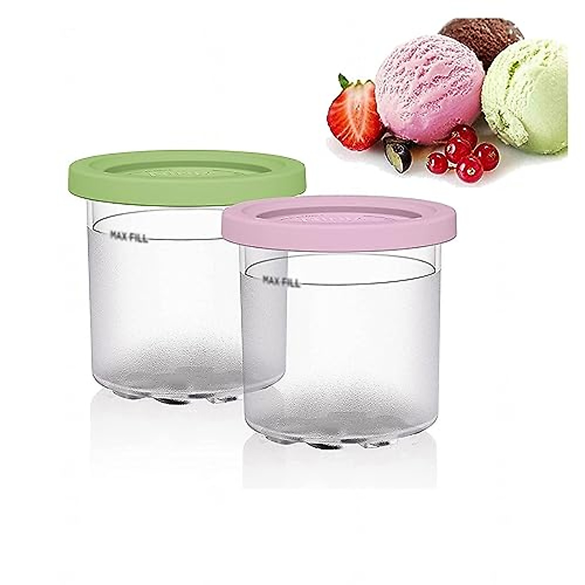 EVANEM 2/4/6PCS Creami Containers, for Ninja Cremini Extra Pints,16 OZ Creami Containers Bpa-Free,Dishwasher Safe for NC301 NC300 NC299AM Series Ice Cream Maker,Pink+Green-4PCS