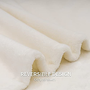 RECYCO Fleece Blanket for Bed, Thick Fuzzy Warm Soft Large Blankets King Size, Ivory White, 108"x90"