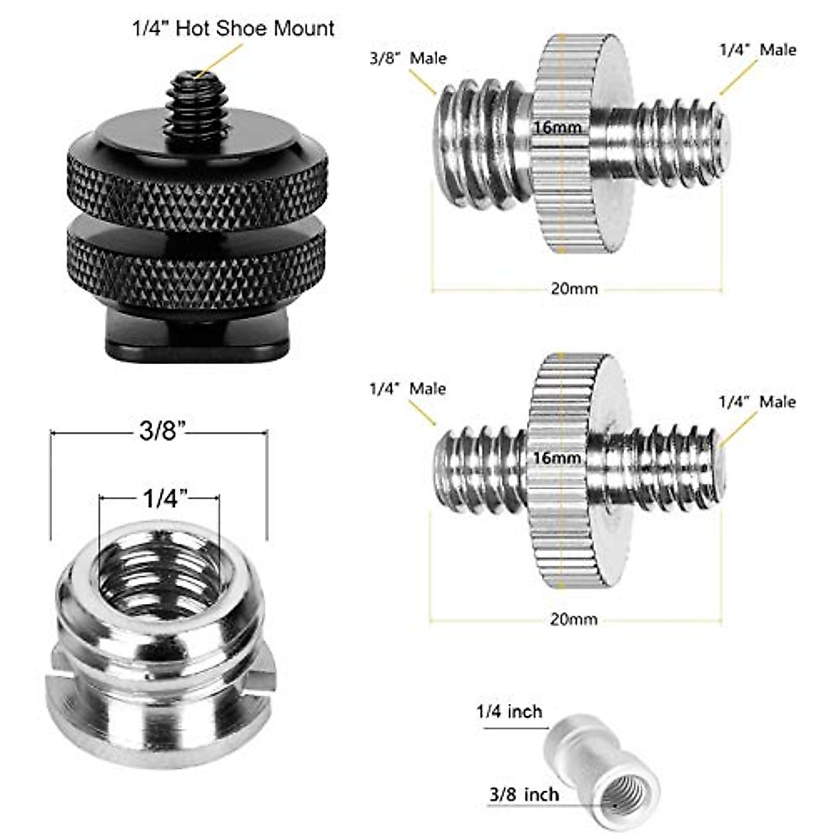 Camera Mount Screw,ChromLives 1/4 to 3/8 Tripod Screw Adapter,1/4 to 1/4 Screw,3/8-20 Converter Thread Screw Adapter,Camera Hot Shoe Mount Adapter to 1/4 for Camera Monopod,Ballhead Flash Light,22Pack