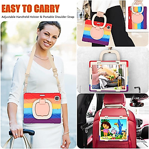 Kids Case for iPad Pro 12.9 Inch 6th/5th/4th/3rd Generation 2022 2021 2020 2018, SCSVPN Shockproof Silicone Protection Cover with Pencil Holder- Rotating Stand/Handle- Shoulder Strap, Colorful Red