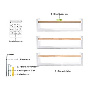 Esonal White Nursery Floating Wall Shelf Nursery Décor Wall Book Shelves for Bedroom Organizer or Kitchen Spice Rack Wall Mount Books Photo Picture Display Ledges 16 Inch a Set of 3