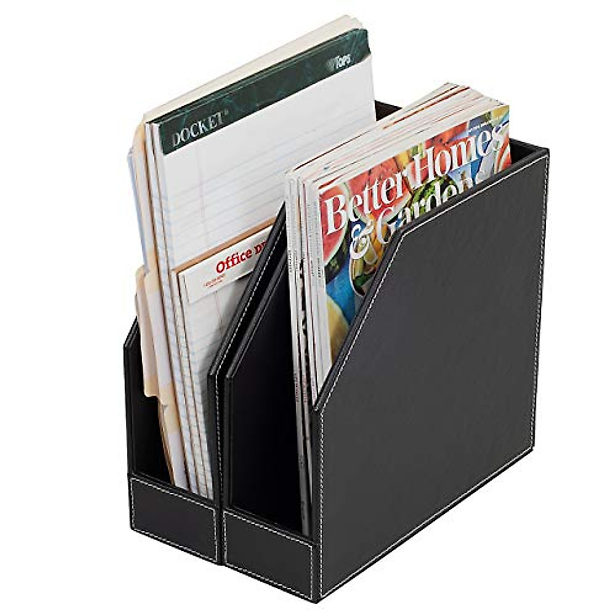 MobileVision Executive PU Leather Vertical File Folder Holder & Office Product Organizer, Store Files, Magazines, Notepads, Books and more, 2 Pack Combo Set