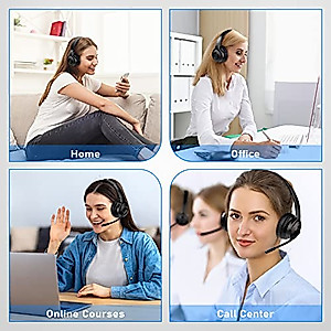 Bluetooth Headphones with Microphone, Over-Ear Wireless Bluetooth Headset with BT 5.0 USB Dongle, Active Noise Cancelling, Rechargeable, Hands-Free Calls, 80H Playtime for PC/Computer/Laptop/Cellphone
