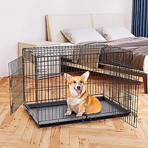 48 Inch Dog Crates for Large Dogs with PP Leak-Proof Dog Pan,XL Double Door Folding Metal Pet Crate with 3 pcs Slide Bolt Latch，Animal Cage Indoor Outdoor Dog Kennel