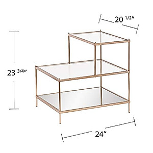 SEI Furniture Knox Mirrored 3-Tier Stair Step Accent Table, 20.5"W X 24"D X 23.75"H, Warm Art Deco Gold