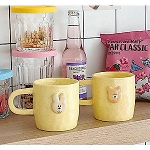 LARYVIN Cute Rabbit Coffee Mug, Yellow Bunny Cookie Style. Safety Ceramic 14oz Cartoon Cappuccino Cup for Office and Home. Best Gifts for Women & Girls.