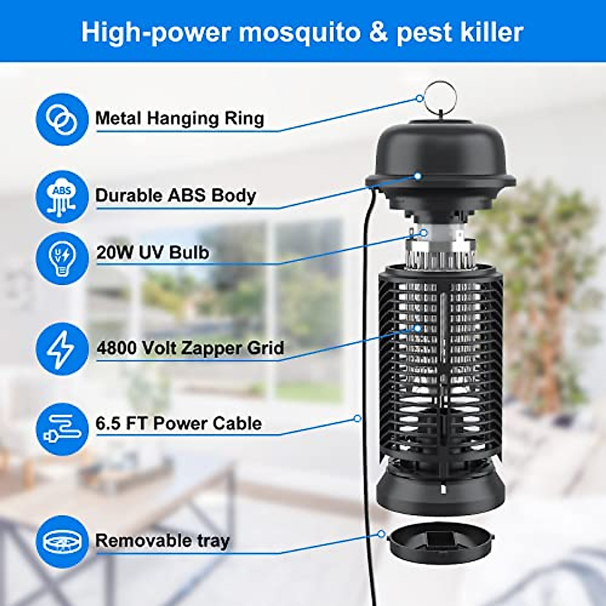 Bug Zapper Outdoor, Electric Mosquito Zapper 20W High Powered, Fly Zapper Waterproof, for Indoors, Home, Patio, Garden