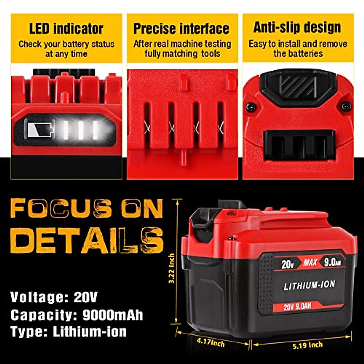 CaliHutt 【Upgrade】 9.0Ah 20V Replacement Battery for V20 Craftsman 20V Battery CMCB204 CMCB202 CMCB201 Craftsman V20 Cordless Power Tool CMCS500B CMCD700C1 (All of V20 Series) Lithium-ion Battery…
