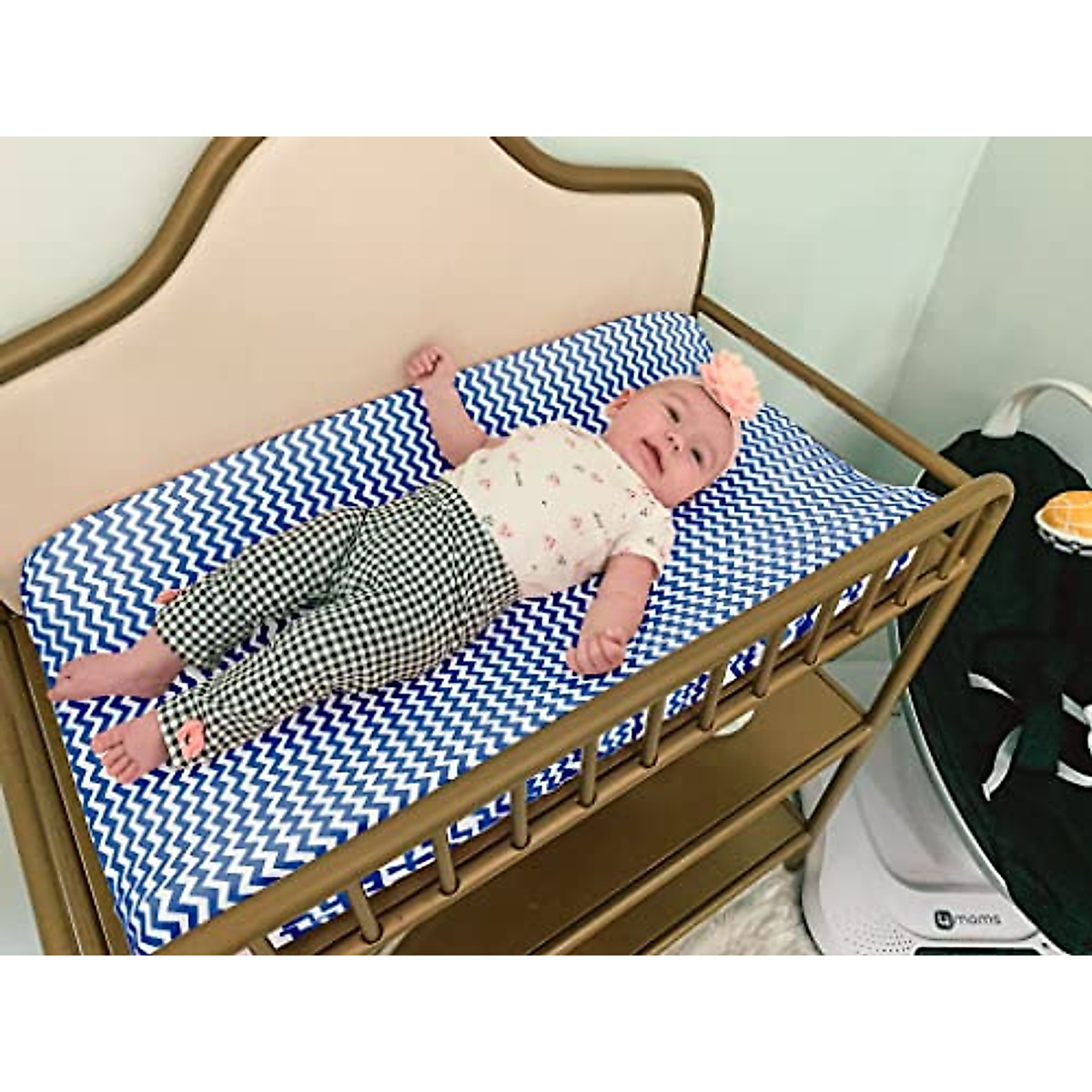 Changing Pad Cover – Premium Baby Changing Pad Covers 4 Pack – Boy or Girl Changing Pad Cover – Pure Cotton Machine Washable Navy and White Changing Table Cover – Diaper Changing Pad Cover Sheets