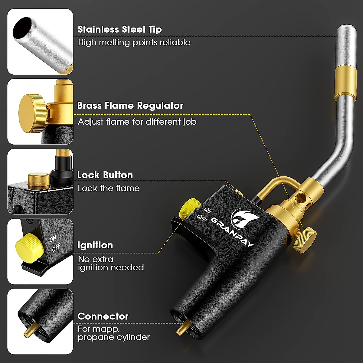Propane Torch Head High Intensity MAPP Gas Torch Kit MAP Pro Trigger Start Torch Head for Propane MAPP MAP/PRO Tank Welding Soldering Stripping Paint Searing Steak