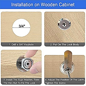 WOOCH Cabinet Cam Lock, 5/8 Inch Keyed Alike Cam Locks Secure File Drawer Door Mailbox Tool Box Dresser RV Cylinder Replacement Lock Hardware, Fits on 1/2" Max Panel Thickness (4 Pack)