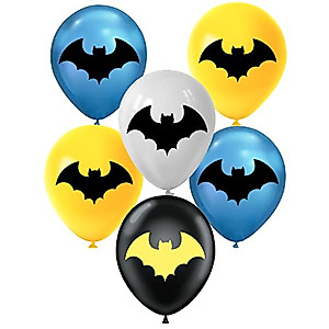 Vision Licensed Bat Superhero 12" Balloons Printed 2 Sides 30 Pcs | Bat Party Supplies Assorted Colors Premium Latex For Kids Bat Birthday Theme Party