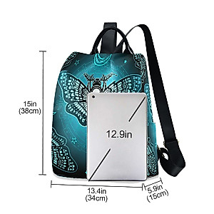 ZOEO Anti Theft Backpack Butterfly Skull Blue Boho Mandala Women Large Fashion Travel Shoulder Bag Purse Rucksack Lightweight