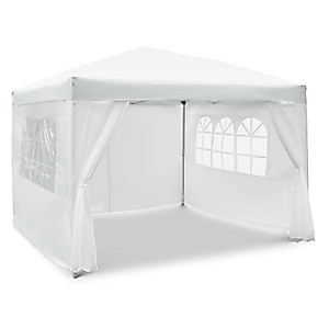 PHIKOOVA 10 x 10 ft Pop up Canopy Tent with 4 Sidewalls & 4 Sand Bags, Instant Folding Canopy Shelter with Elegant Church Window Outdoor Gazebo Easy Party Wedding Events Tent(White)