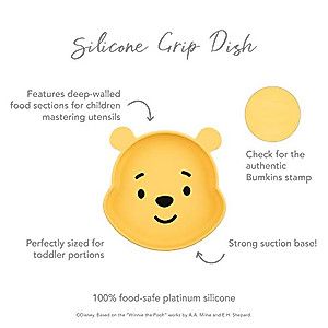 Bumkins Disney Toddler and Baby Suction Plate, Silicone Grip Dish, Baby Led Weaning, Kids Feeding Supplies, Non Skid Sticky Bottom, Platinum Silicone, for Children Ages 6 Months Up, Toy Story Alien