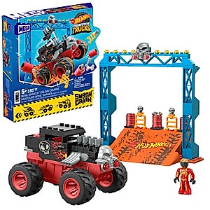 MEGA Hot Wheels Monster Trucks Toy Car Building Set, Smash & Crash Bone Shaker Crush Course with 151 Pieces, 1 Micro Figure Driver, Red, Age 5+ Years