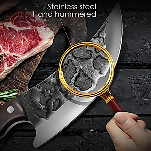 Viking Knife Hand Forged Boning Knives, 7" Premium High Carbon Stainless Steel Fillet Knife,Full Tang Professional Meat Cleaver, Chef Knives Kitchen Camping Knife for Fish, Deboning, BBQ, Home